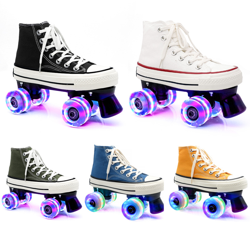 Men's and women's canvas double row luminous roller skates | Roller ...
