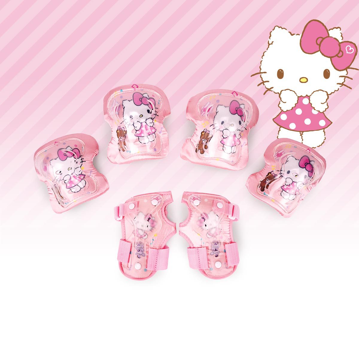 Hello Kitty helmet roller skating knee pad set protective gear ...